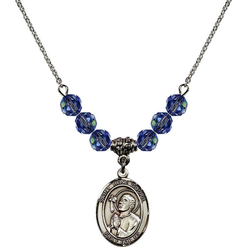 18-Inch Rhodium Plated Necklace with 6mm Light Blue September Birth ...