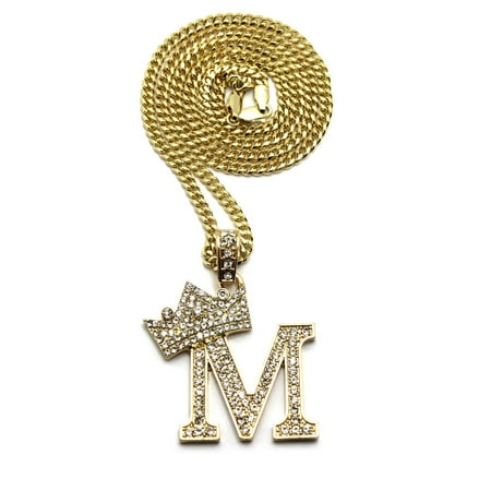 Unique Fashion - Stone Filled Initial Letter M Pendant 3mm 24" Cuban ...