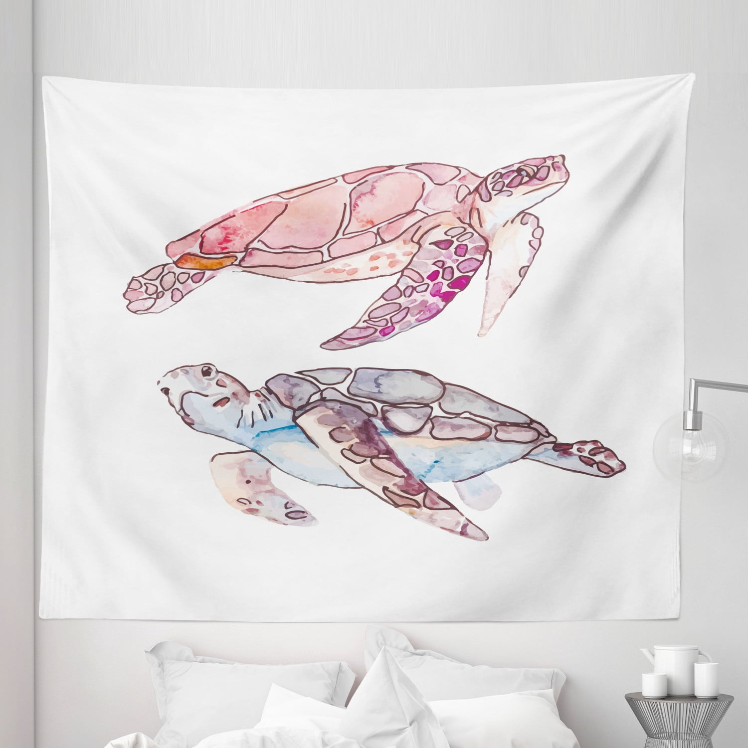 Turtle Tapestry, Hand Painted Watercolor Art of 2 Turtles Pastel ...