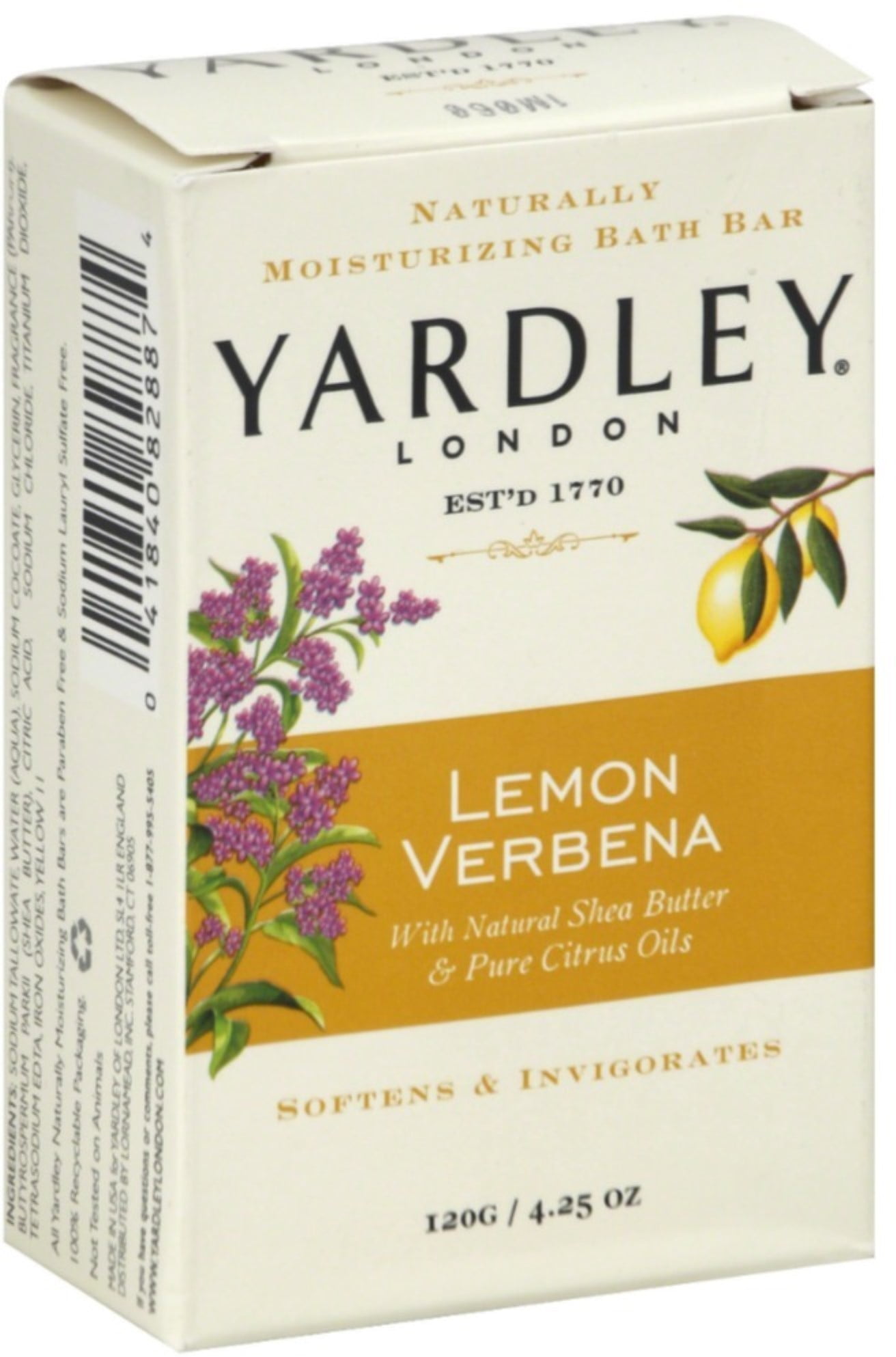 Yardley London Moisturizing Bar, Lemon Verbena With Shea Butter 4.25 oz ...