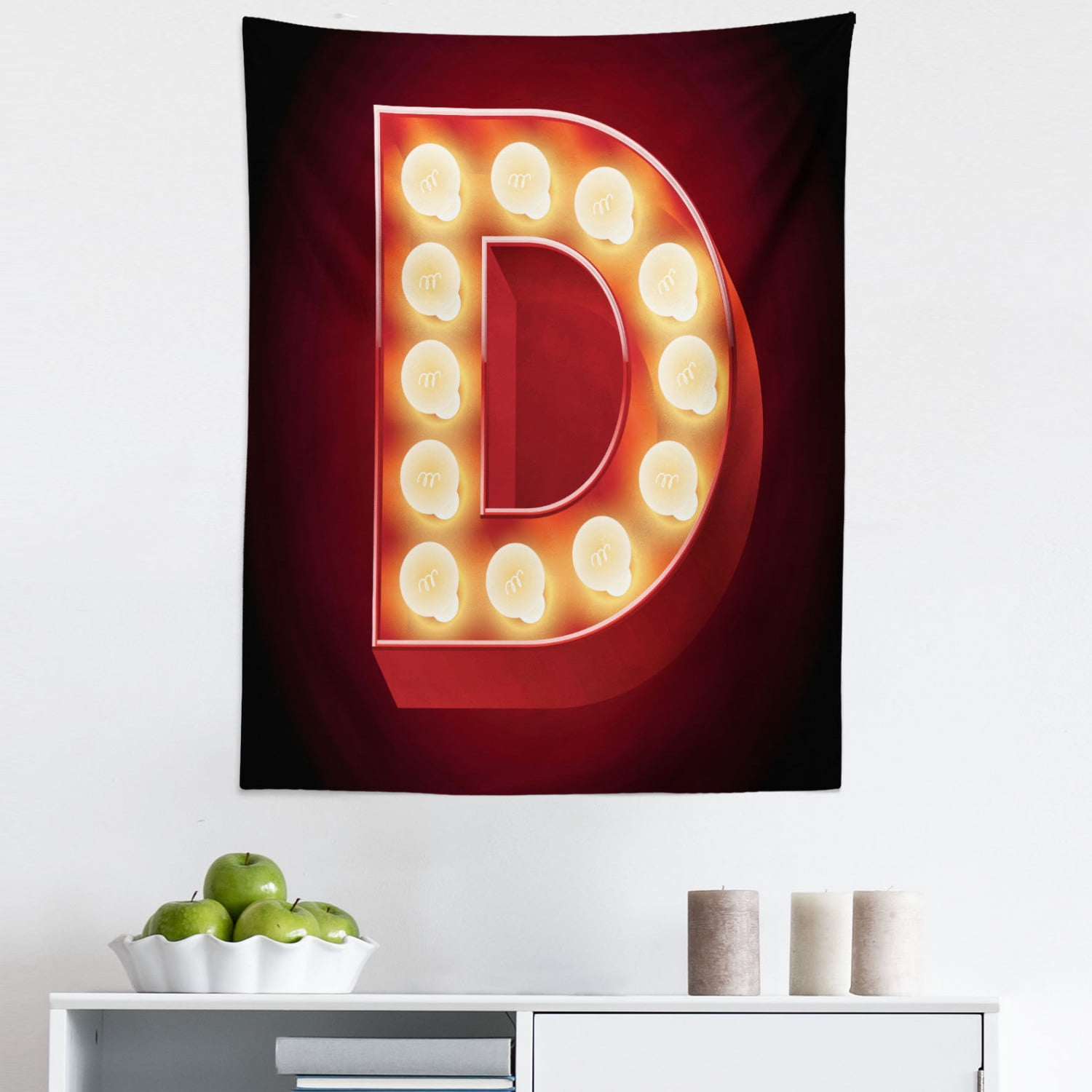 Letter D Tapestry, D with Electricity Theme Old Fashioned Cinema ...