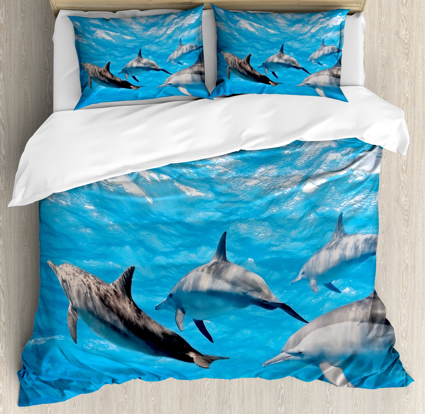 Dolphin King Size Duvet Cover Set, Underwater Photography of Dolphins ...