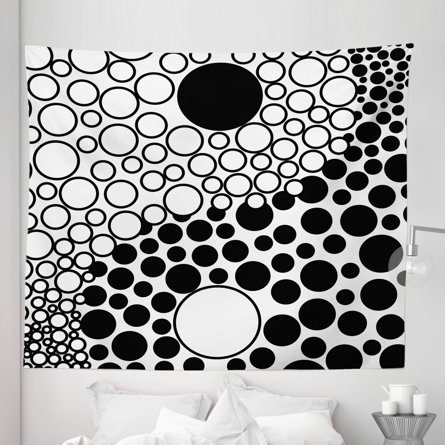 Yin Yang Tapestry, Abstract Yin Yang Design with Large Retro Dots ...