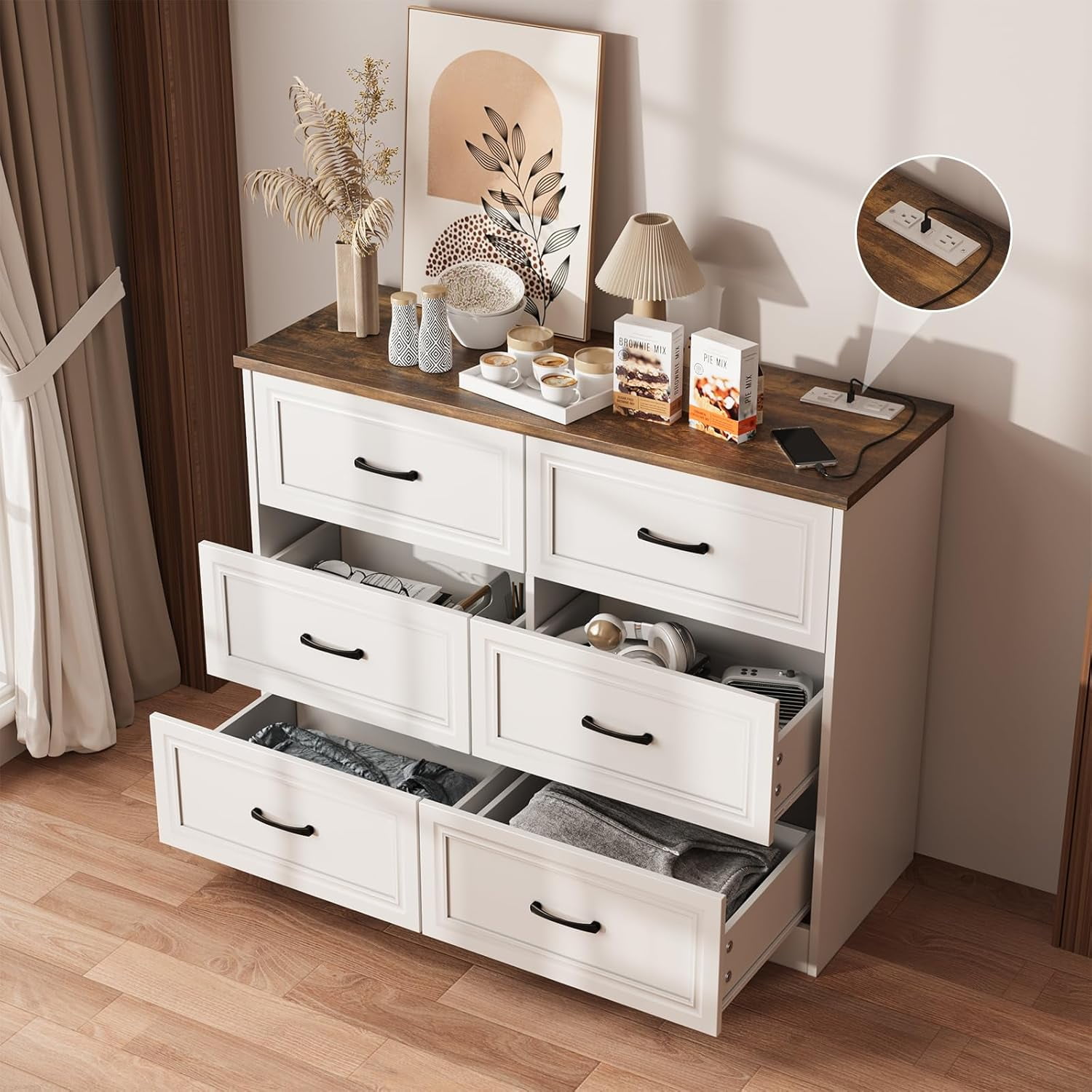 Click here for Vabches 6 Drawers Dresser With Charging Station Fo... prices