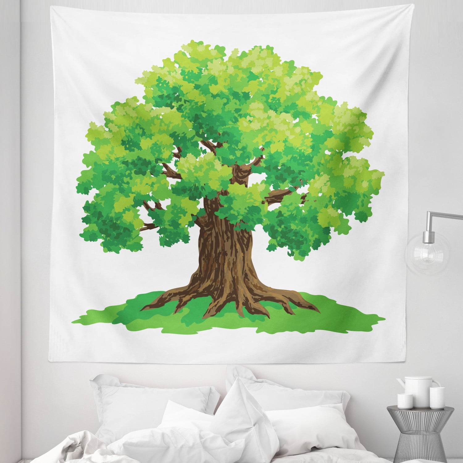 Oak Tree Tapestry, Simple Cartoon Drawn Branches in Spring Design ...