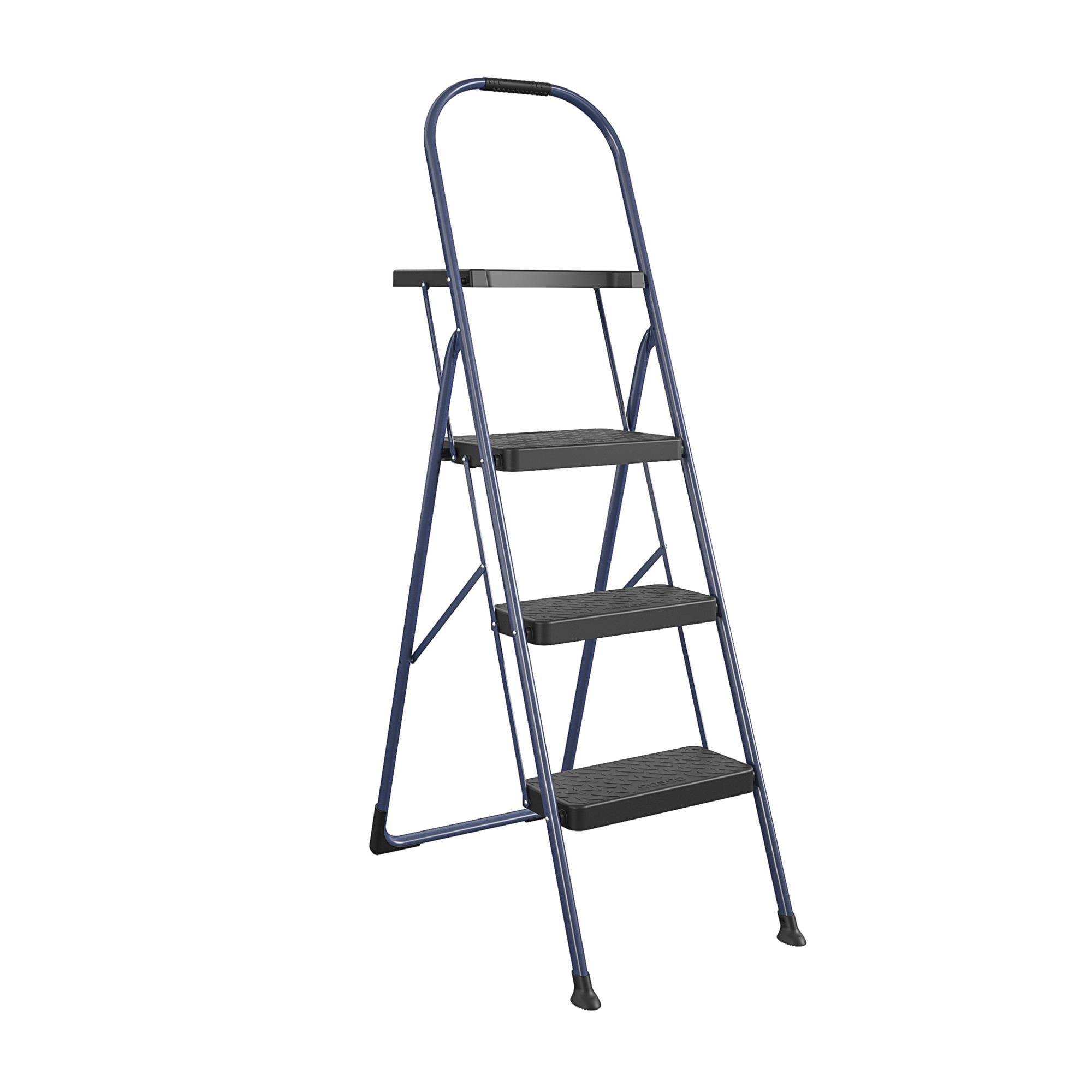 COSCO Steel 3-Step BIG Step Stool with Tray, Navy - Walmart.com
