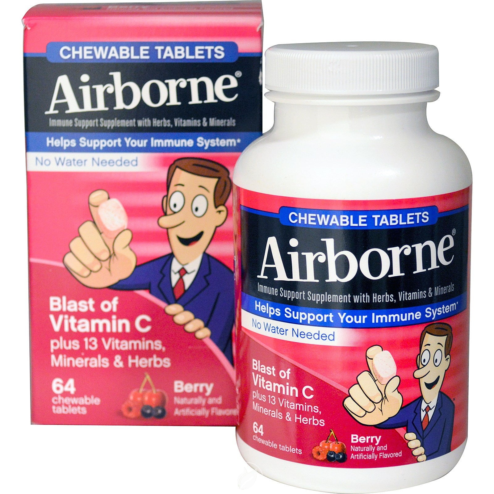 (2 Pack) Airborne Airborne Chewable Berry 64 Tablet - Walmart.com