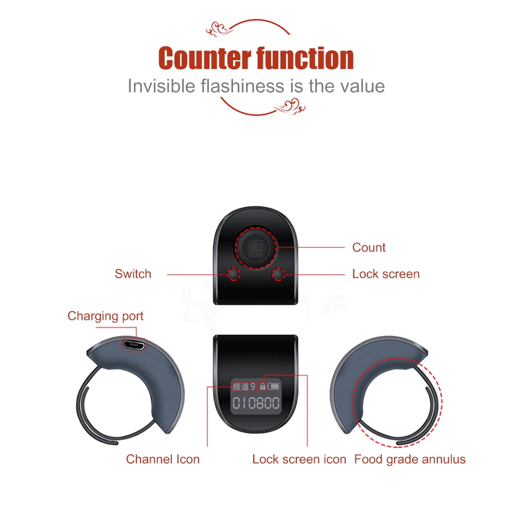 Contador USB Portátil Anillo Electrónico Recargable 9 Dígitos Clicker ...