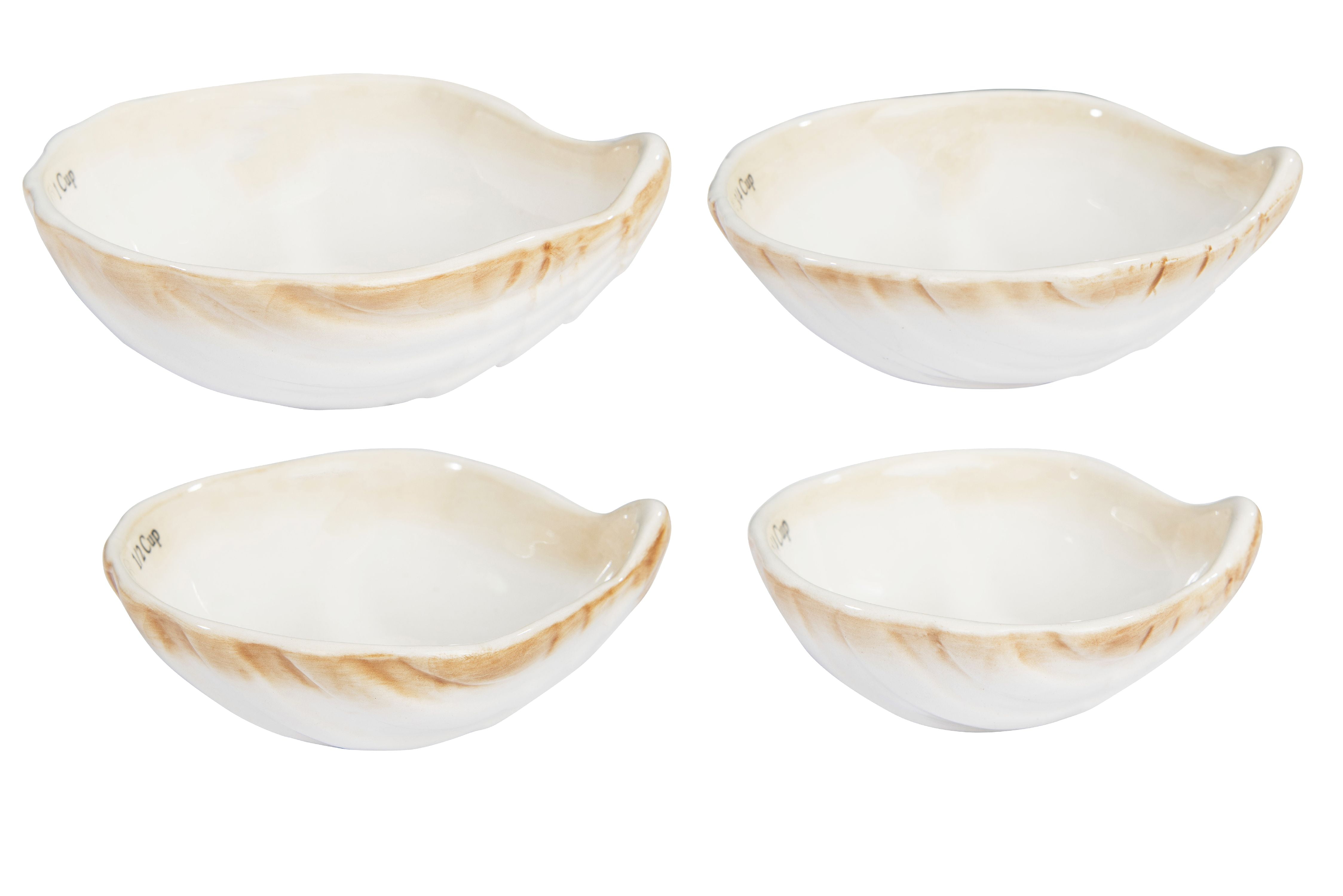 Creative Co-Op White & Beige Ceramic Seashell Measuring Cups (Set of 4 ...