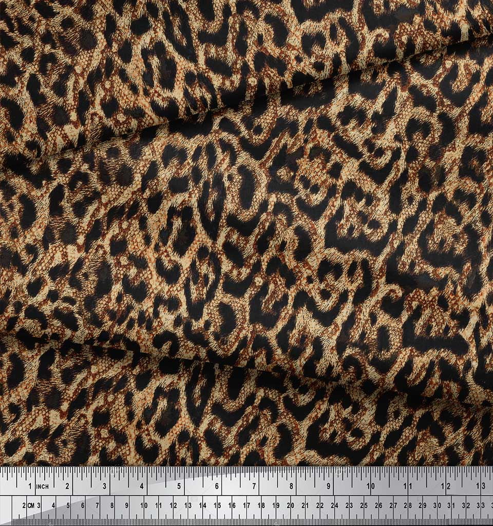 Soimoi Orange Viscose Chiffon Fabric Leopard Animal Skin Print Fabric ...