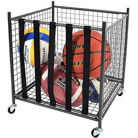 Mythinglogic Rolling Sports Ball Storage Cart, Sports Lockable Ball ...