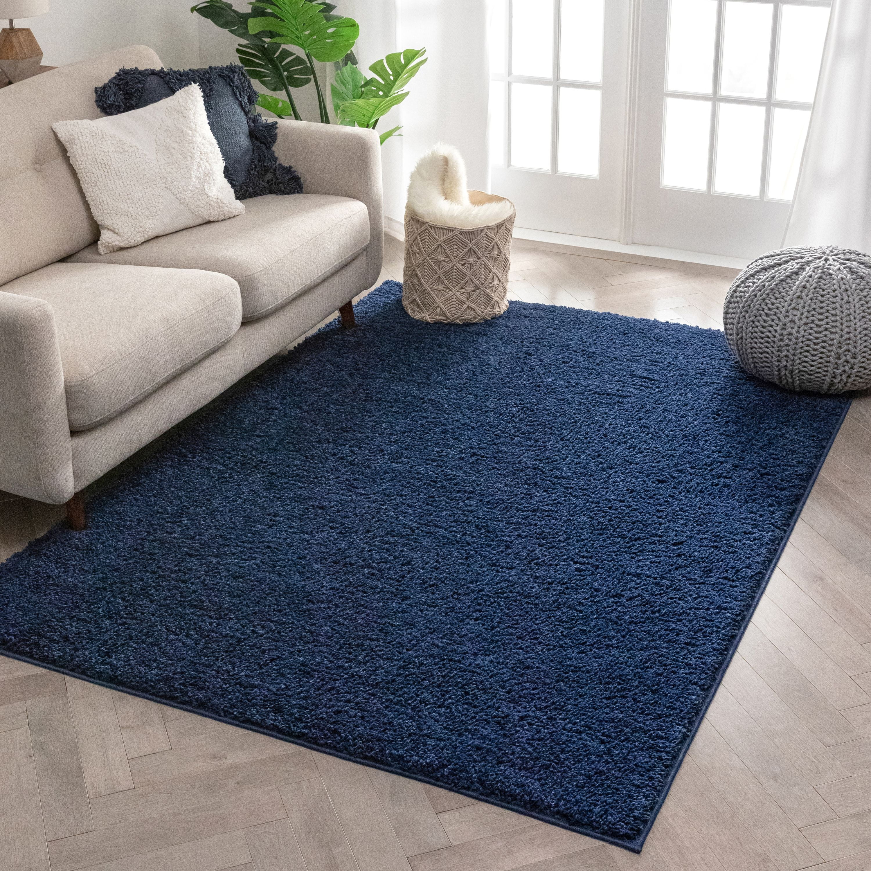 Well Woven Solid Color Indigo Blue Soft Shag Area Rug 8x10 8x11 7 10