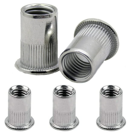 M6 Rivet Nut Insert,100pcs M6 Flat Head Aluminum Nut Stainless Steel ...