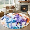 7ft Round Rug Blue Purple Horse Print Area Rugs for Living Room Bedroom ...