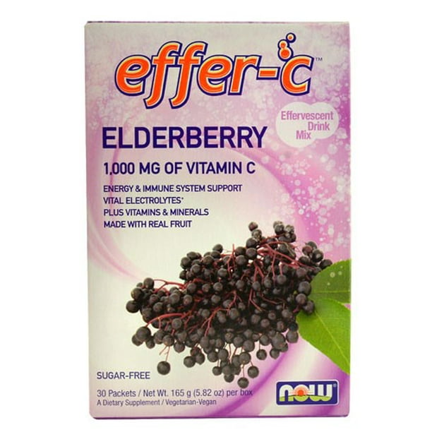 NOW Foods Effer-C Effervescent Drink Mix Elderberry 30 Pkts - Walmart.com