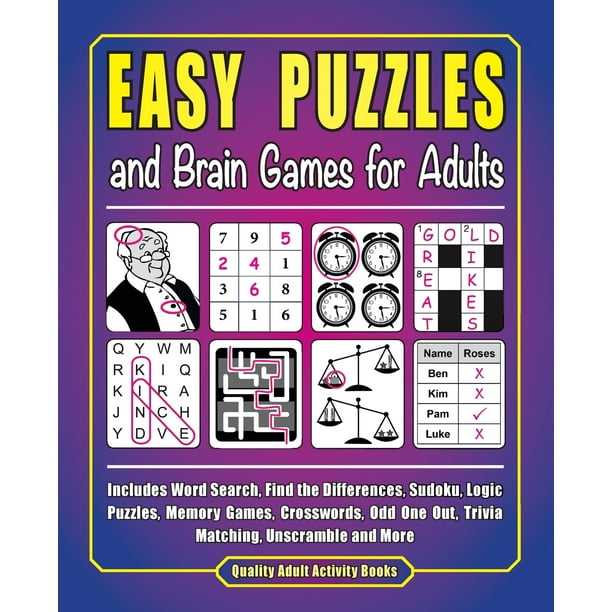 Easy Puzzles and Brain Games for Adults: Includes Word Search, FInd the ...