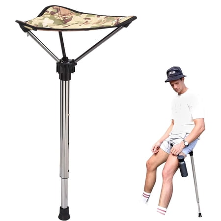 Foldable Camping Stool, Retractable Hiking Chair, one Leg Adjustable ...