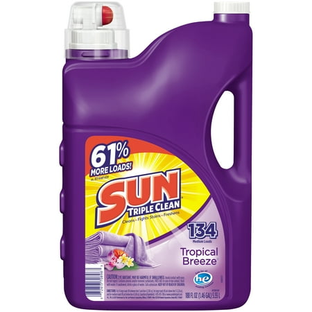 Sun Liquid Laundry Detergent, Tropical Breeze, 188 Ounce, 134 Loads ...