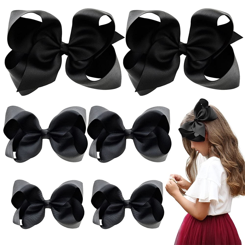 NOGIS Hair Bows for Girls 6PCS Girls Toddler Bows Clips Black Grosgrain ...