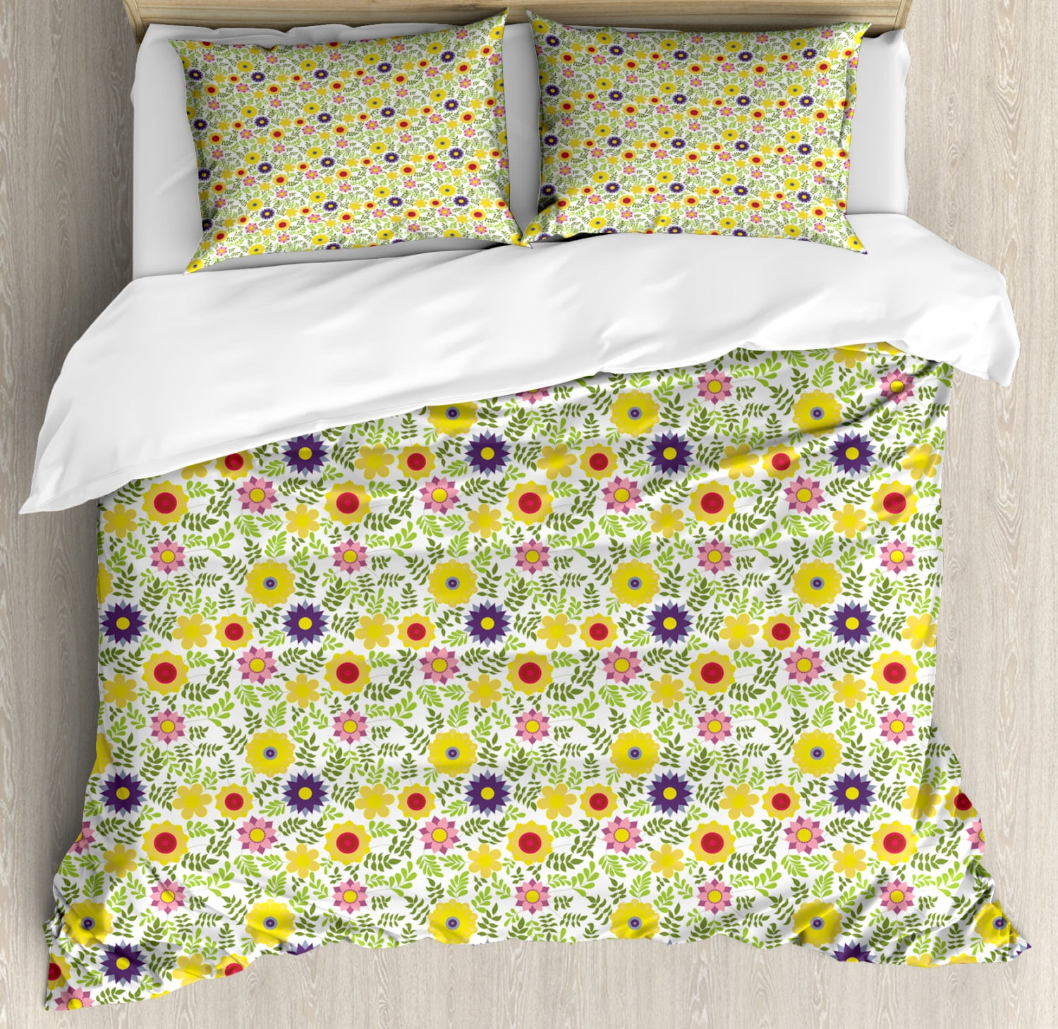 Spring Duvet Cover Set Queen Size, Blooming Seasonal Flowers Lively ...
