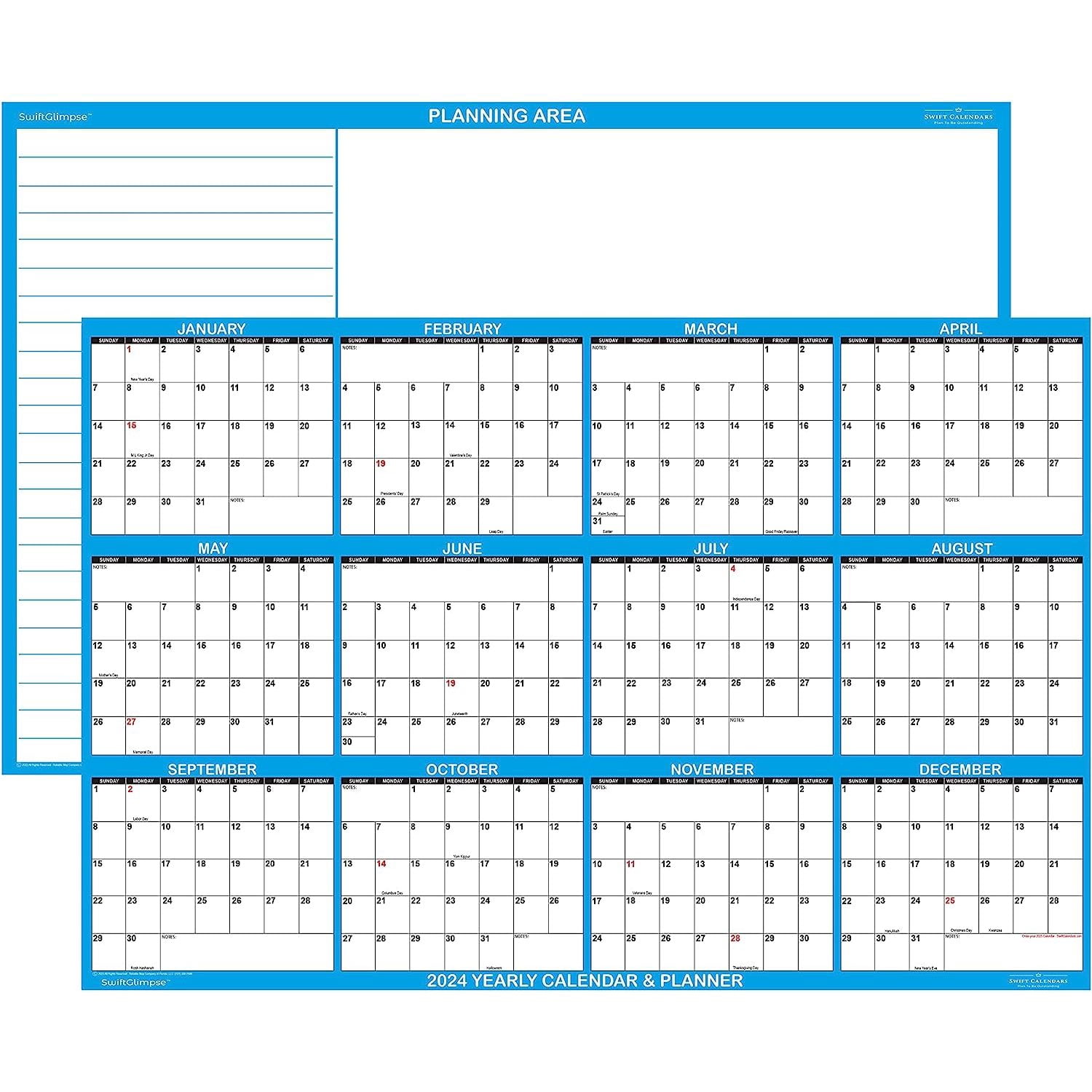 2024 Erasable Calendar, Dry Erase Wall Planner by SwiftGlimpse, 36" x ...