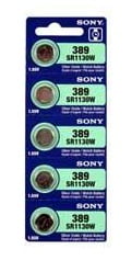 Sony 390/389 - SR1130 Silver Oxide Button Battery 1.55V - 5 Pack + FREE ...
