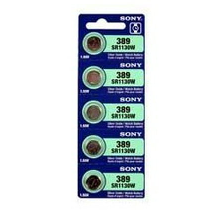 Sony 390/389 - SR1130 Silver Oxide Button Battery 1.55V - 5 Pack + FREE ...