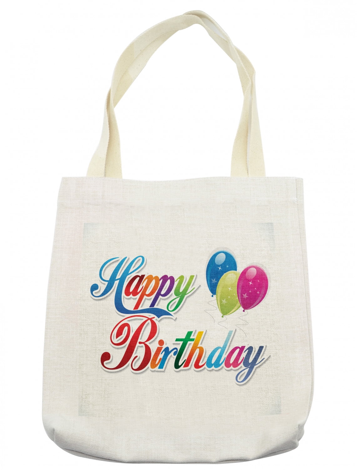 Birthday Tote Bag, Modern Colorful Writing Balloons with Stars Romantic ...
