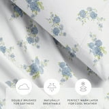 Light Blue Rose Bunch 4 Piece 100% Cotton Flannel Deep Pocket Sheet Set ...