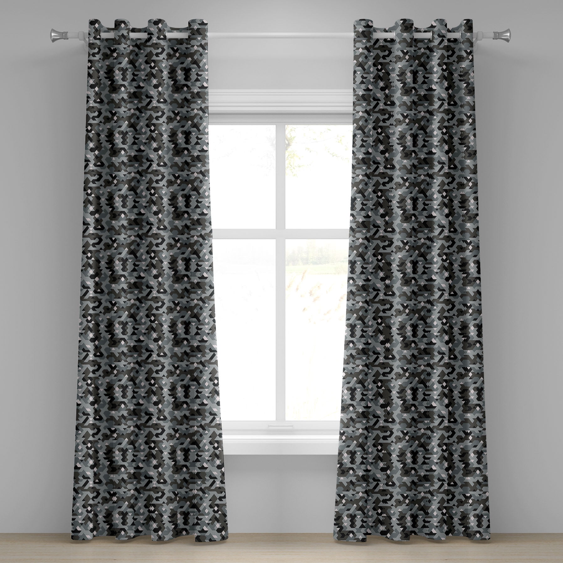 Abstract Grommet Curtain, Angled Geometric Shapes with Camouflage ...