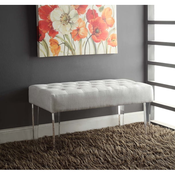 Linon Ella Acrylic Leg Bench, 18 inch Seat Height, Multiple Colors ...