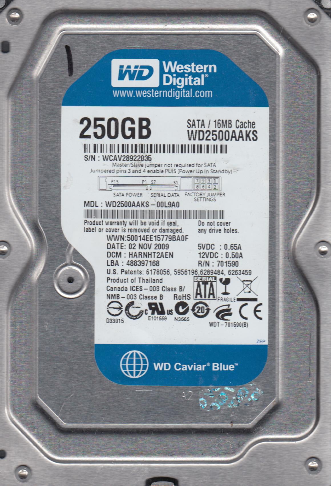 WD2500AAKS-00L9A0, DCM HARNHT2AEN, Western Digital 250GB SATA 3.5 Hard ...