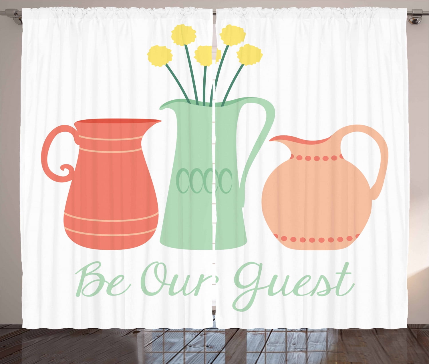 Be Our Guest Curtains 2 Panels Set, Flower Vases and Pale Yellow ...