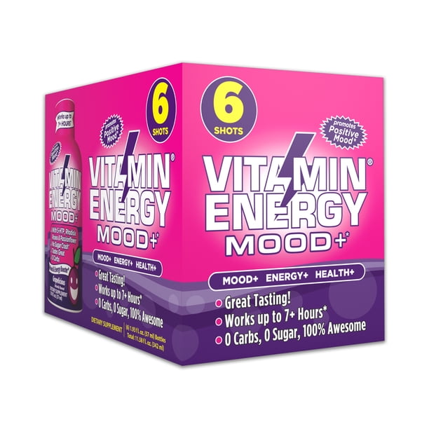 (6 Pack) Vitamin Energy Mood+ Shots | Energy Lasts up to 7+ Hours ...
