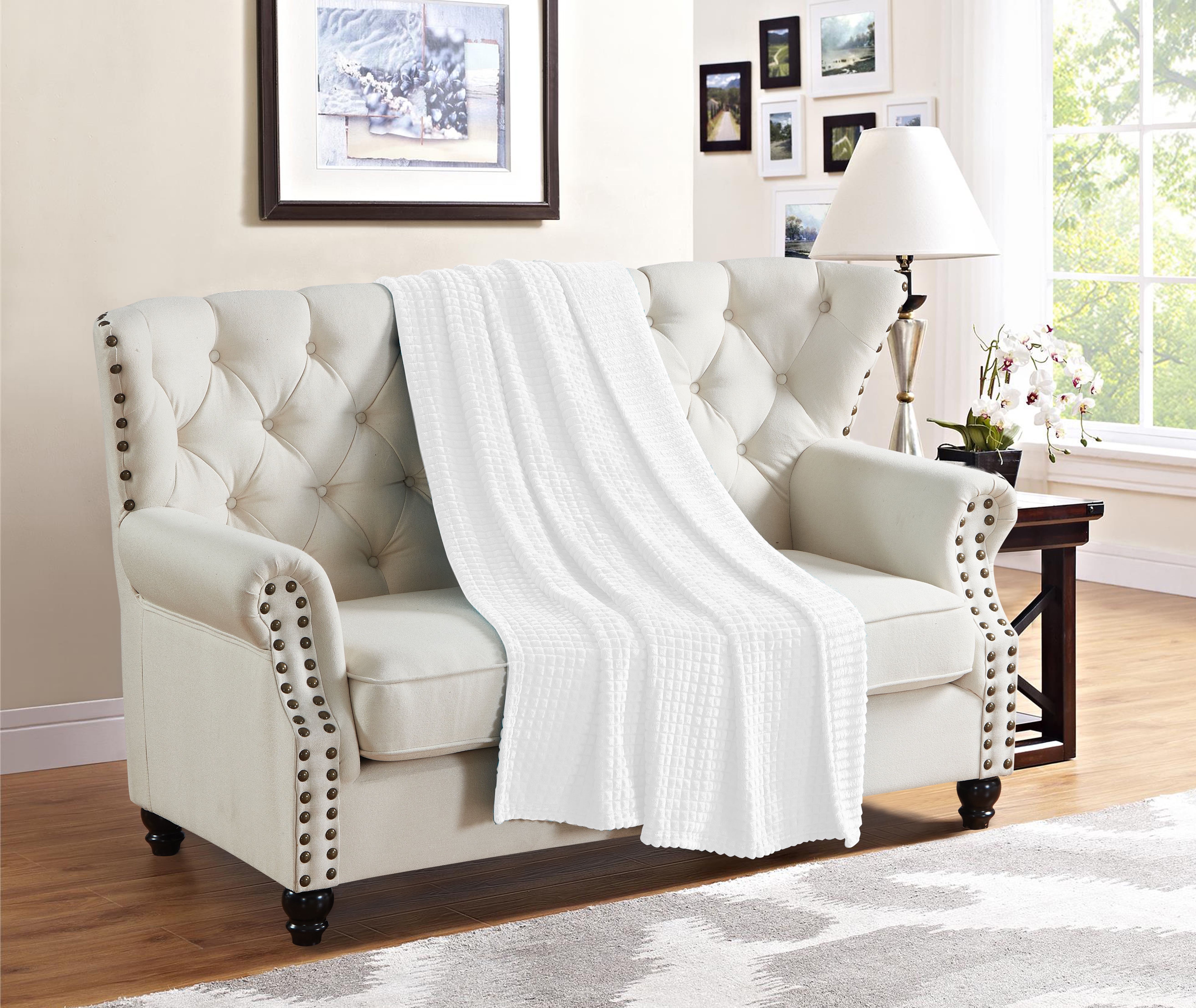 Milton Solid Plush Throw White - Walmart.com