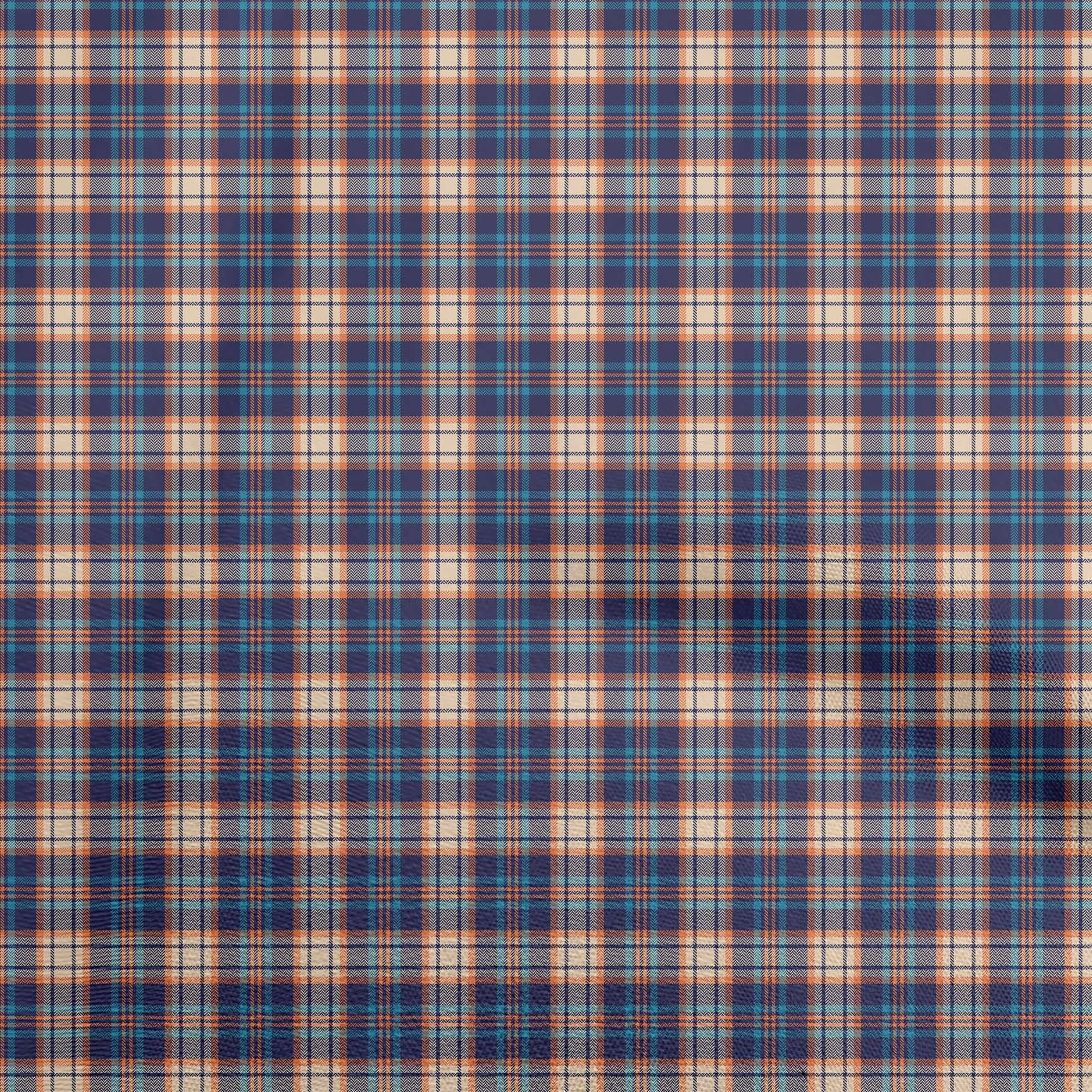 oneOone Cotton Silk Navy Blue Fabric Check Diy Clothing Quilting Fabric ...
