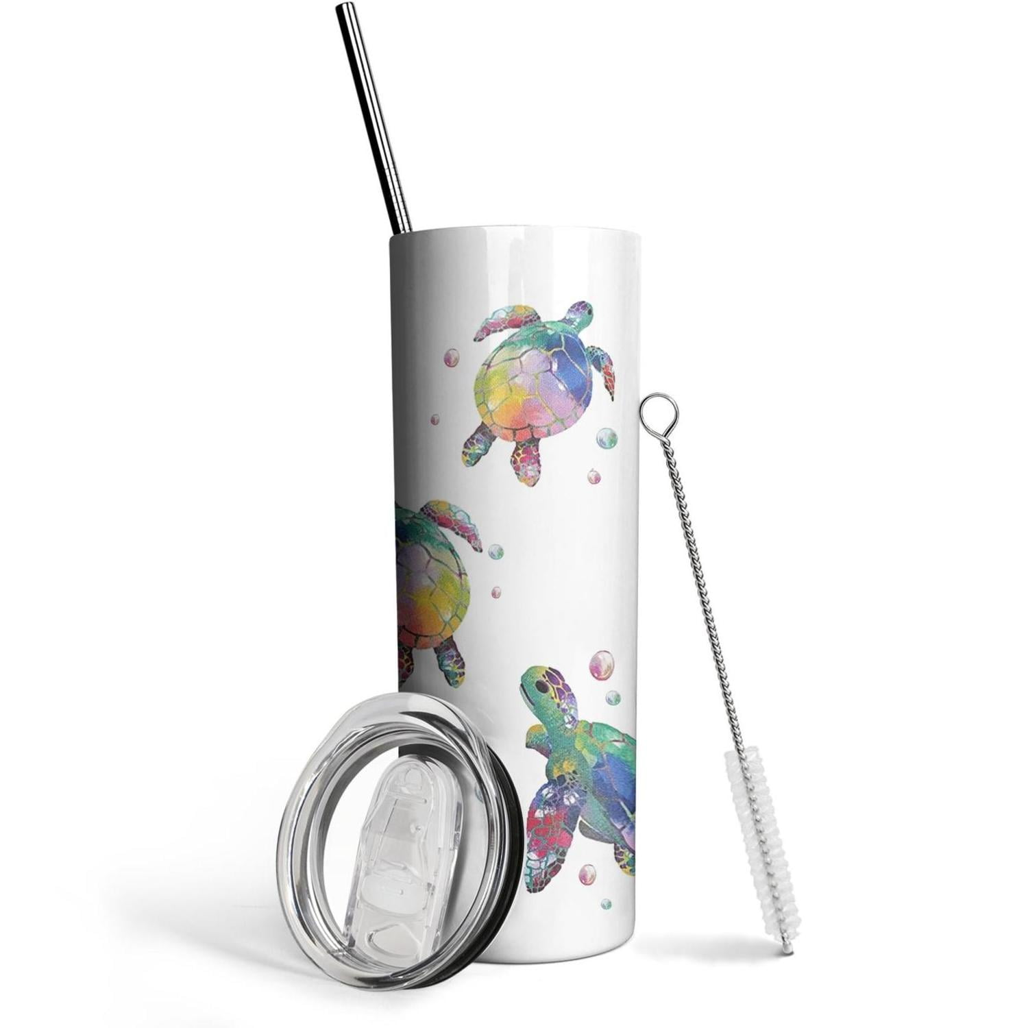 Sea Turtle Tumbler with Lid and Straw - Double Wall Vacuum Stainless ...