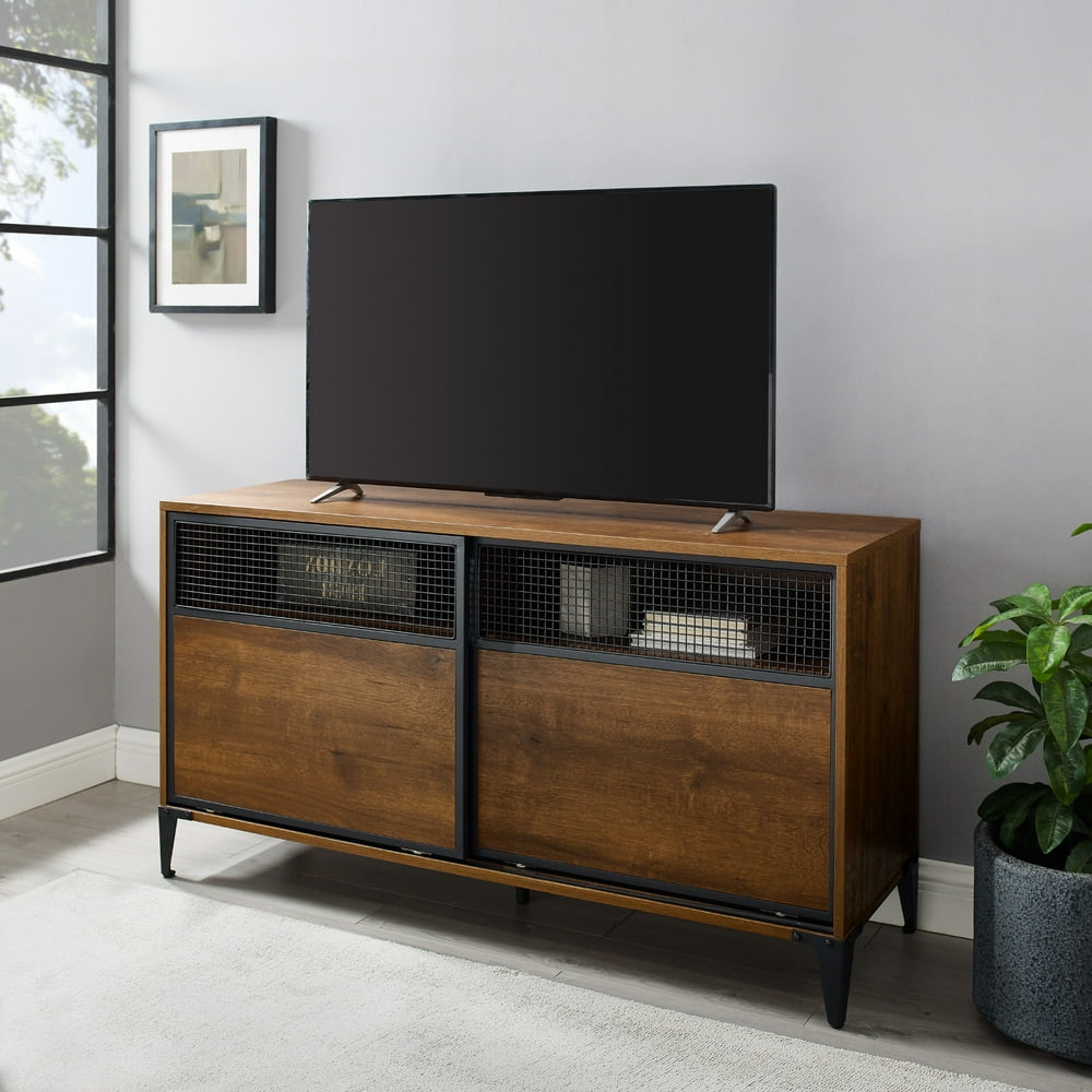 Manor Park Sliding Doors TV Stand for TVs up to 58", Walnut - Walmart ...
