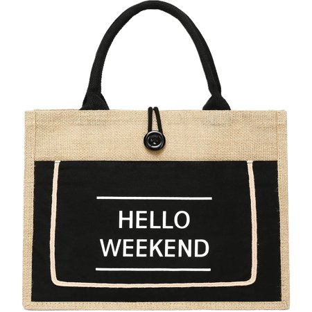 Asge Jute Beach Tote for Women Reusable Grocery Shopping Bag with ...
