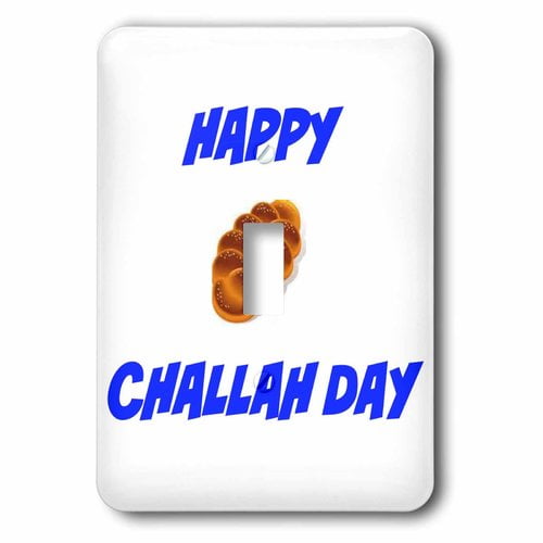 happy challah day picture of a challah with blue letters on white back ...