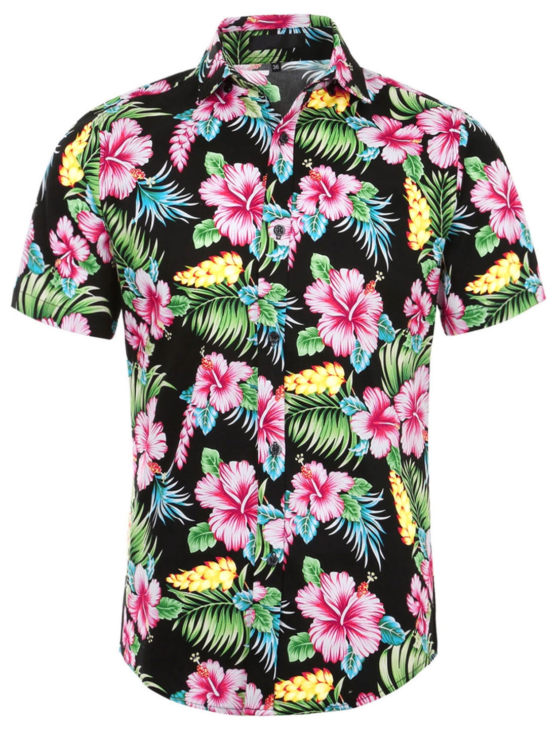 Unique Bargains Men Slim Fit Floral Print Short Sleeve Button Down