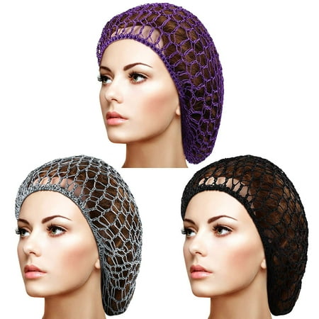 3 Pieces Mesh Hair Net Rayon Crochet Hair Nets Knit Snood Hat Crocheted ...