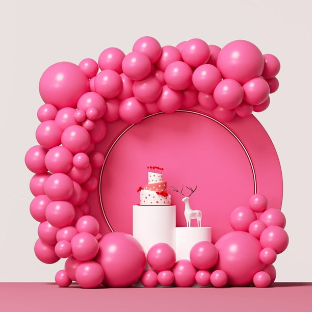 Hot Pink Balloons, 100pcs Dark Pink Ballons Different Sizes 18"+12"+10 ...