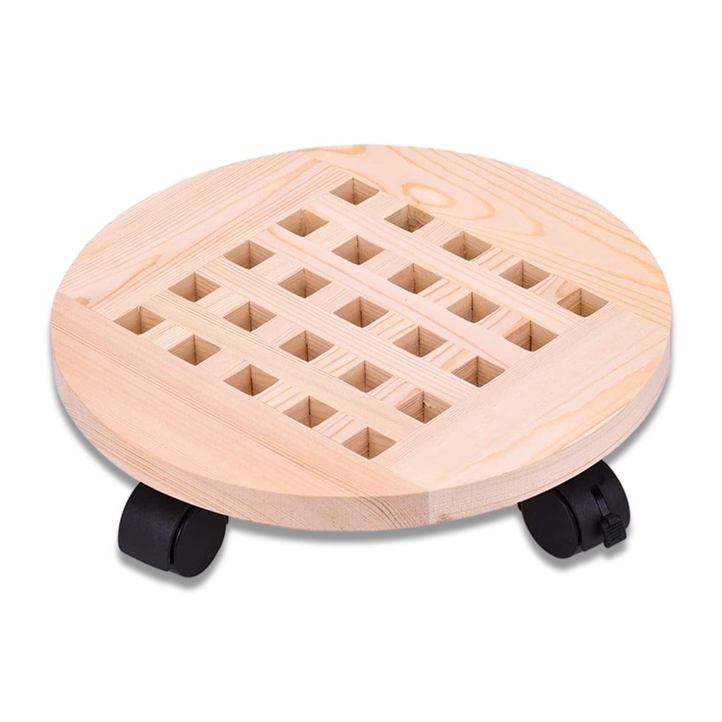 Machinehome Wood Plant Stand Round Rolling Tray with Rotating Wheels ...
