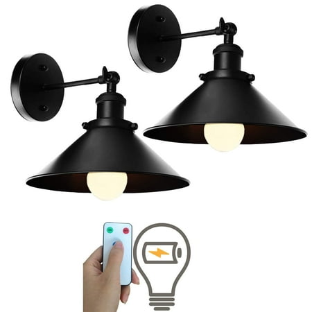 2 Light Black Wall Sconces Adjustable Swing Arm Wall Lamp, Led Remote ...