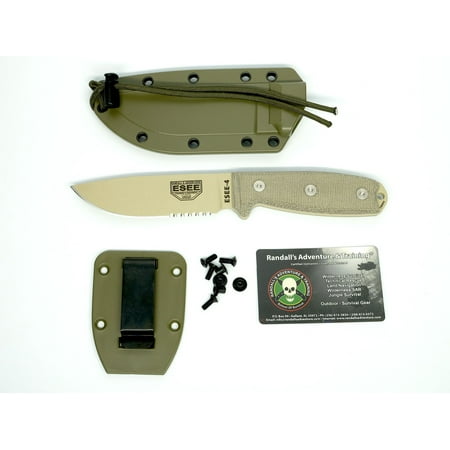 ESEE 4S-DT Knife Desert Tan Serrated 1095 Carbon Steel & Natural ...
