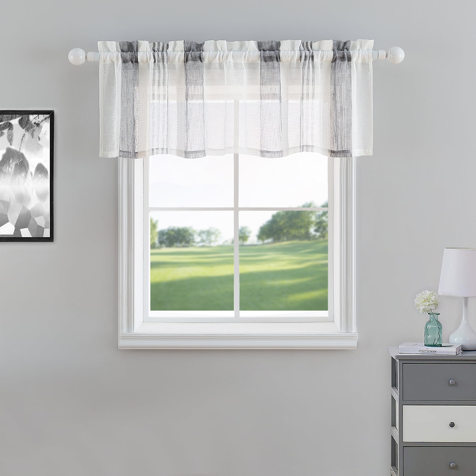 Haperlare Sheer Valance 54"W x 15"L Cafe Curtain Farmhouse Vertical ...