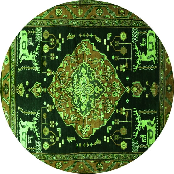 Ahgly Company Machine Washable Indoor Round Animal Green Traditional ...