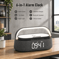 Black 6-in-1 Bedside Alarm Clock with Wireless Charging, FM Radio, and ...