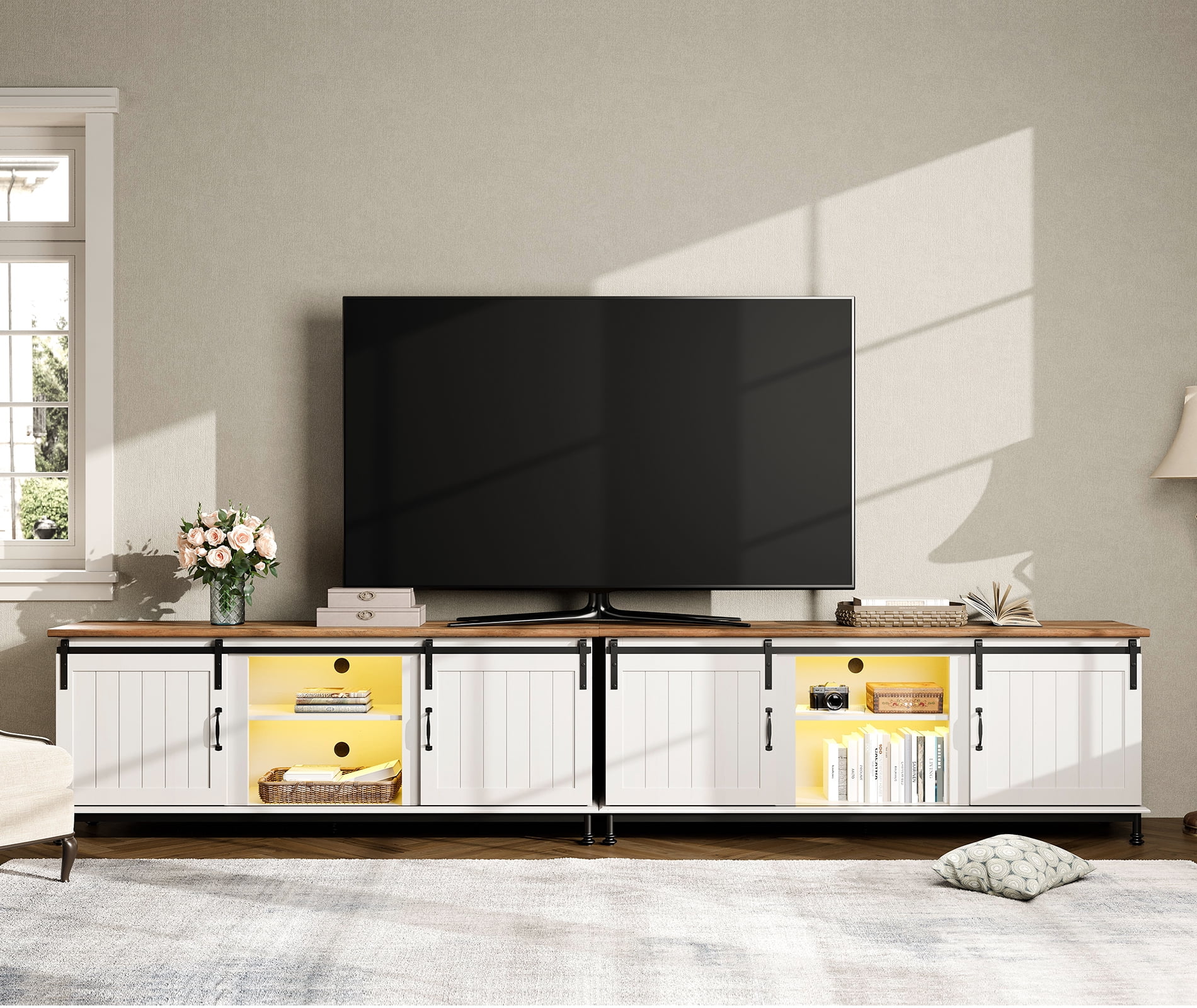 WAMPAT Farmhouse TV Stand with Sliding Barn Door for TVs Up to 100 inch ...